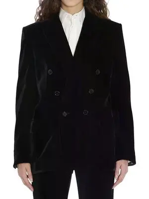 Saint Laurent Cassandre Double-breasted Velvet Jacket - 1000|black